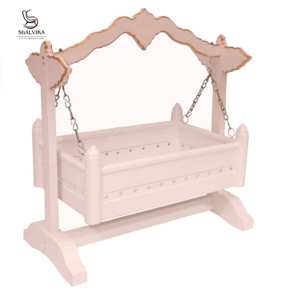 Solid Wood Handmade White Palna Cradle - Shalvika Living