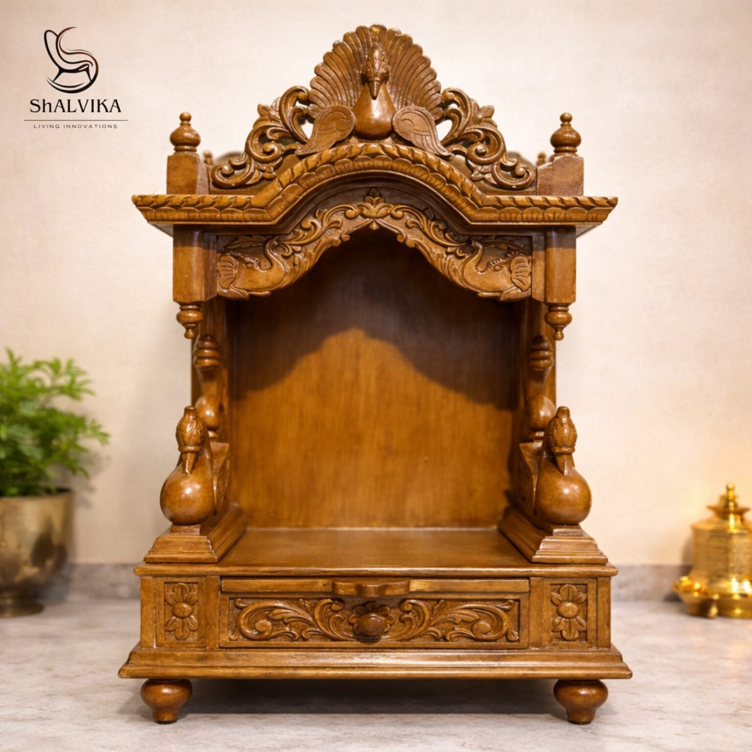 Wooden Small Temple Design for Puja Room - Shalvika Living